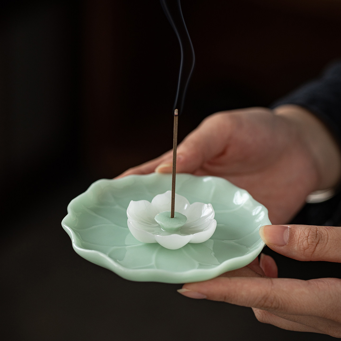 小清新百搭莲花线香插璞玉冰种摆件创意香托香座香盘茶室装饰香器