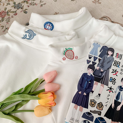 川岛木樱原创加绒高领长袖上秋冬