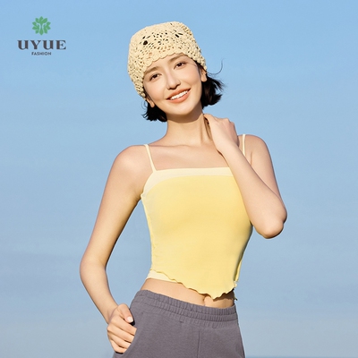 优越时尚仿丝巾瑜伽上衣女修身显瘦背后打结淡黄色亲肤25W10136