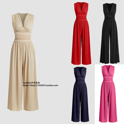 2026春欧美无袖针织连体裤阔腿裤