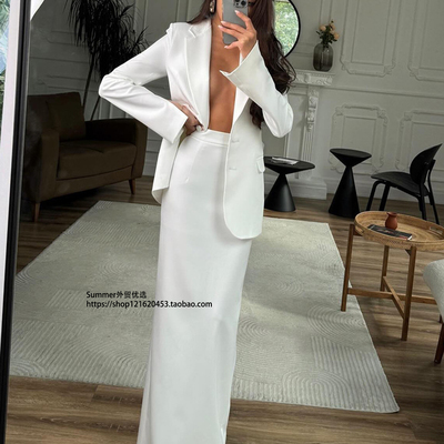 2025秋收腰西装外套包臀长裙套装