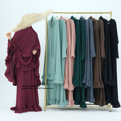 2025中东阿拉伯连衣裙大头巾套装
