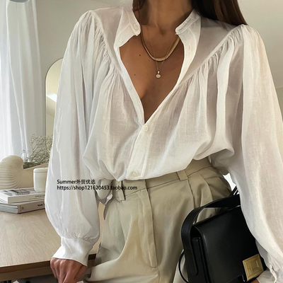 2025秋欧美休闲立领百搭长袖衬衫