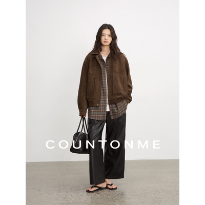 COUNTONME  质感重工/复古老钱柔雾感环保麂皮翻领夹克女短款外套