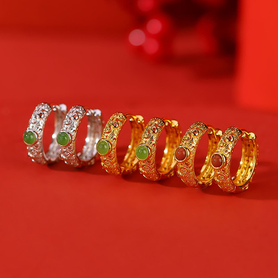 凤仪国潮复古祥云碧玉气质耳环