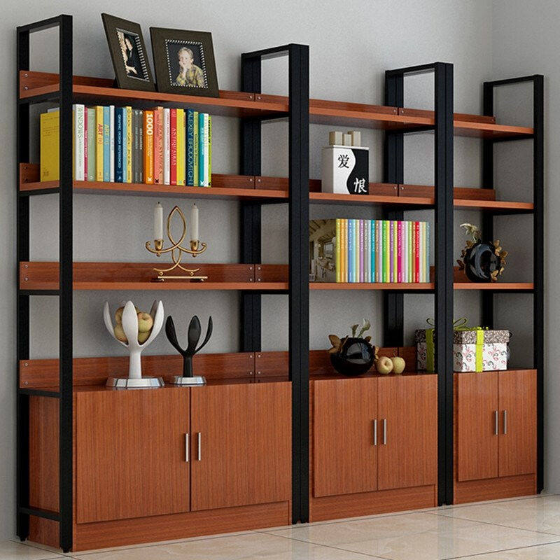 AEY简约书架带柜收纳架客厅书房展示柜货架大容量省空间多层置物_虎窝淘