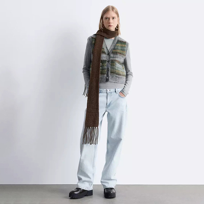 北欧风0S 女款 马海毛羊毛混纺V领拉绒背心 E627