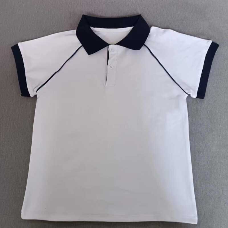 定做夏季男女校服同款短袖白色拼接细伢子翻领休闲POLO衫T恤上衣