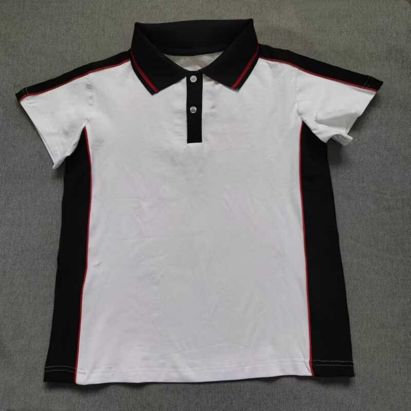 定做夏季男女校服同款运动短袖白色拼接深藏蓝纯棉透气POLO衫上衣