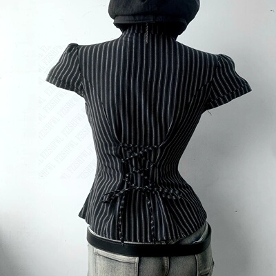 Y2K Stripes Slim Fashion Punk Women Tide Goth Aesthetic Cam