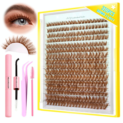 跨境欧美60D假睫毛14排嫁接睫毛分段单簇朵毛Brown lash clusters
