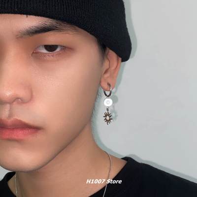 h1007反光珍珠太阳吊坠夹款耳钉