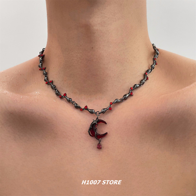 猩红之月 暗黑风女锁骨链男款项链高级小众设计毛衣链嘻哈风颈链