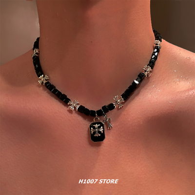 十字花暗黑冷淡风男款锁骨链小众设计感女生颈链嘻哈风项链毛衣链