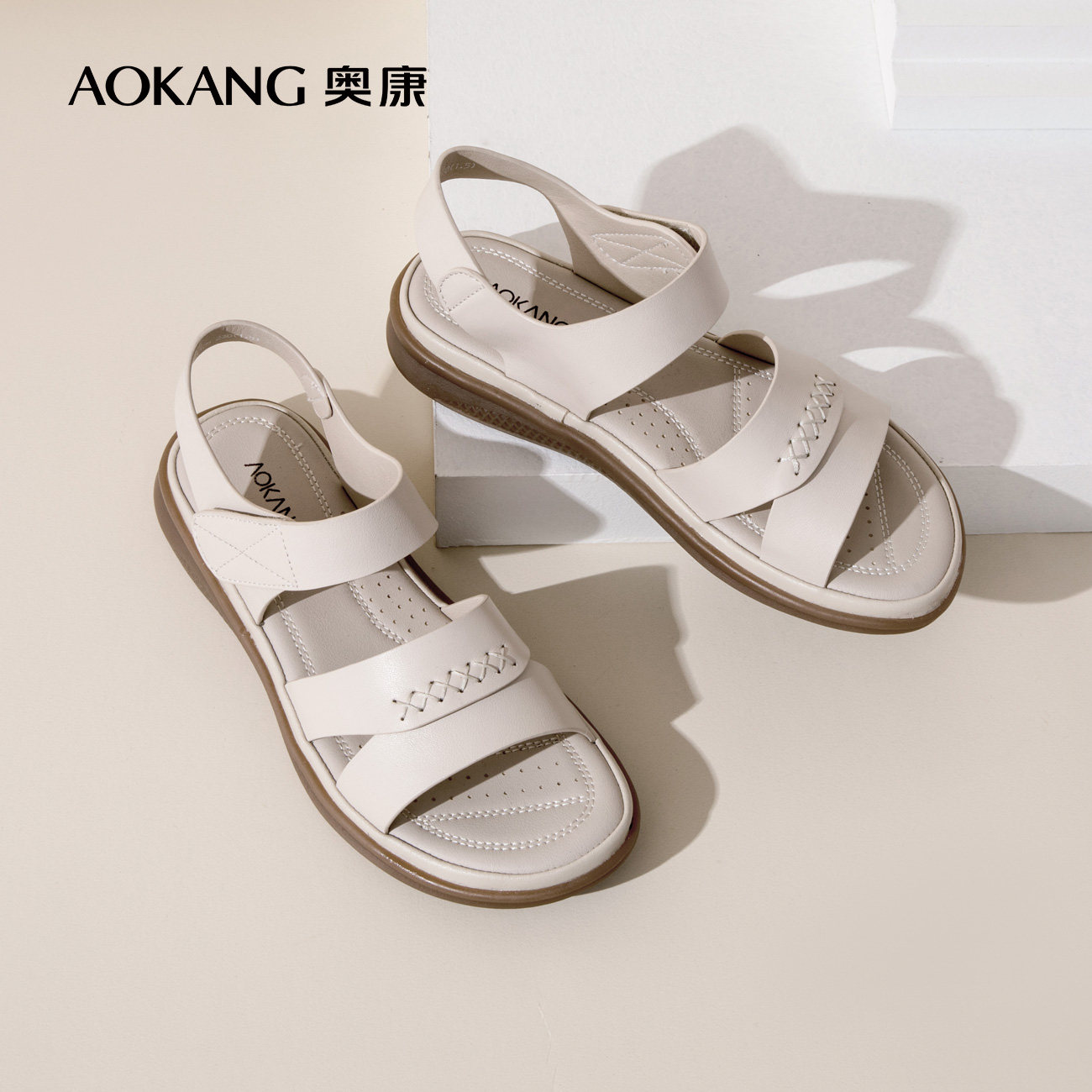 AOKANG Women's Shoes Summer Genuine Leather Soft Sole Non-slip ...