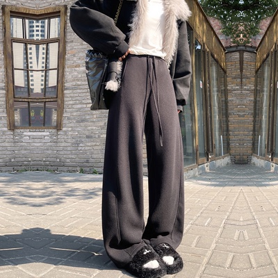 佐梦依加绒阔腿休闲裤