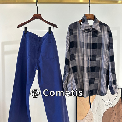 有机棉巴坯布蓝紫牛仔阔腿裤