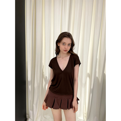 BabesoQ咖啡色miu风少女百褶短裙