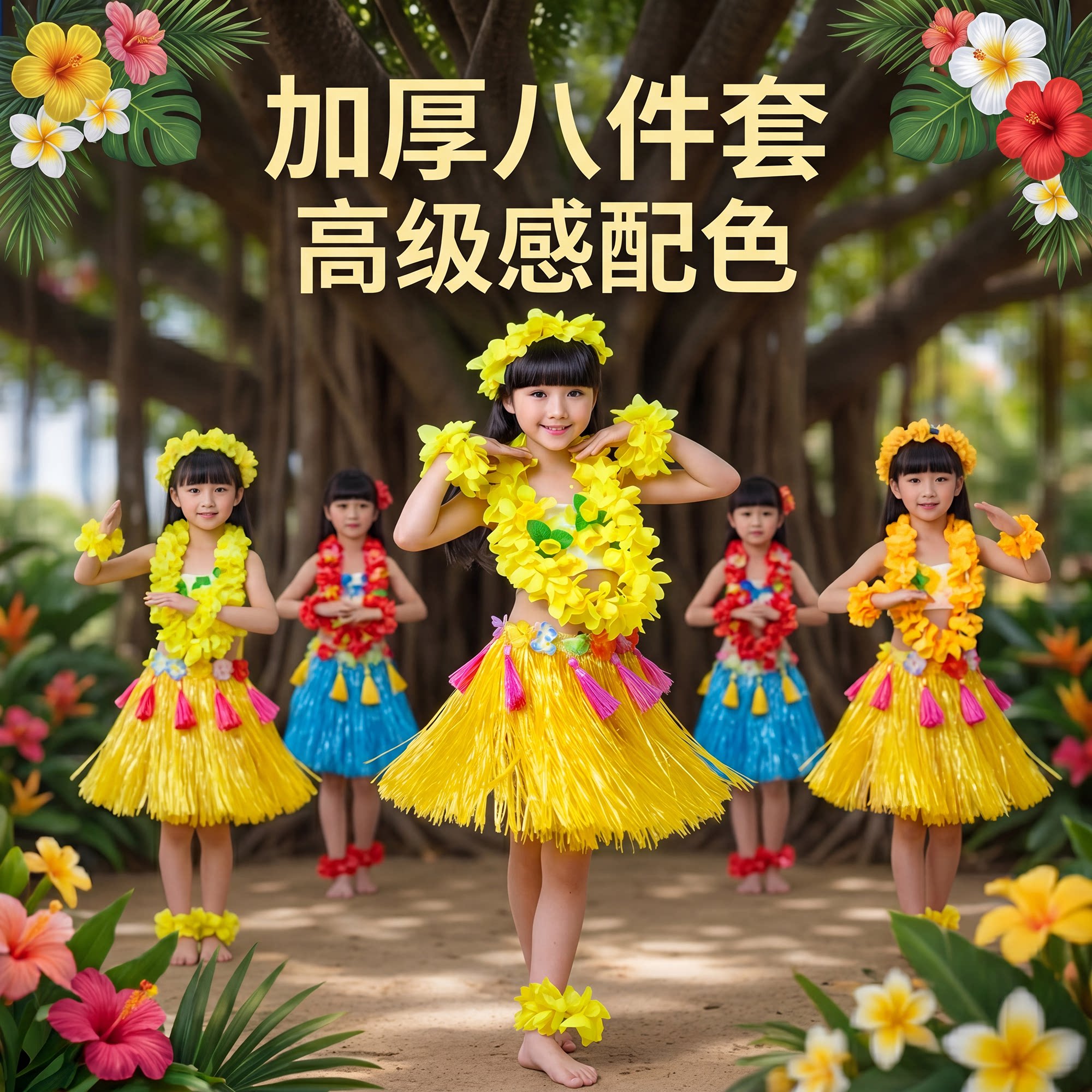 夏威夷草裙舞套装幼儿园表演区材料儿童演出服加厚八件套表演服装