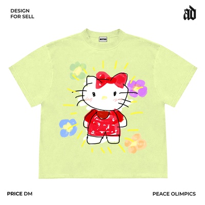 美式260G重磅！HelloKitty色彩vintage时尚休闲童趣百搭短袖T恤