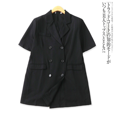 休闲百搭双排扣格子短袖西装外套