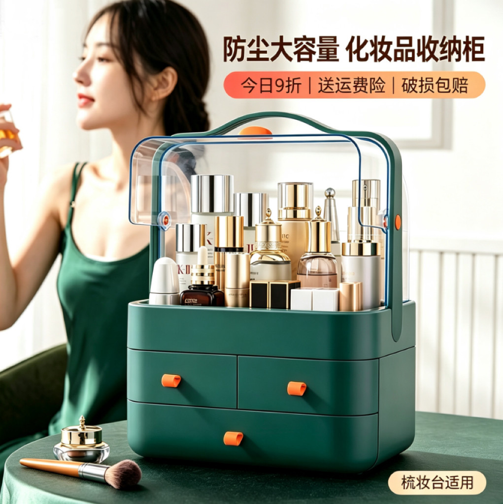 防尘化妆品收纳盒大容量多层抽屉式护肤品口红置物架梳妆台收纳箱