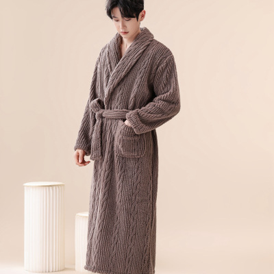 Bathrobe for men, coral fleece, winter youth, adult sleepwea