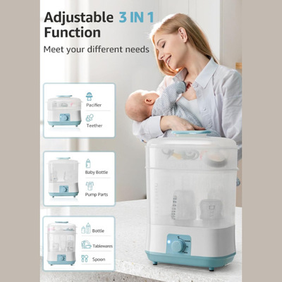 Bottle sterilizer, baby specific steam integrated sterilizer