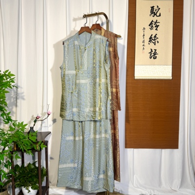 【十里蔷薇-浮光锦套装】9826320新中式国风 浮光锦小衫裤子套装