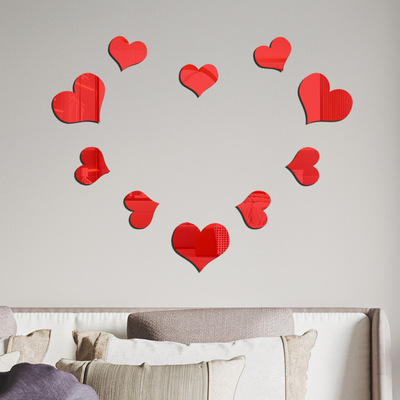 JM3138跨境亚马逊10颗爱心镜面墙贴亚克力立体装饰墙面自粘壁饰贴