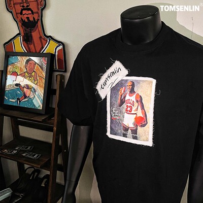 tomsenlin25SS迈克尔美式复古贴布纯棉短袖T恤夏季宽松上衣