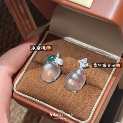 超绝小灵桃!! S925银天然水沫玉煤气罐豆子新中式项链超透玉石感