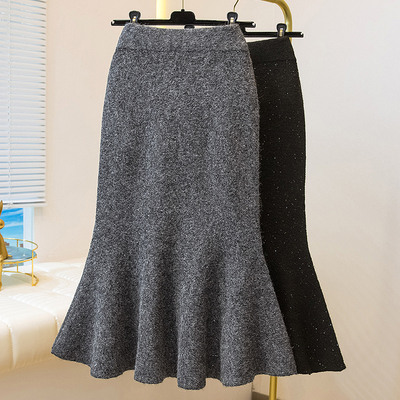 实拍大码女装2025复古小香风格子针织荷叶边半身裙