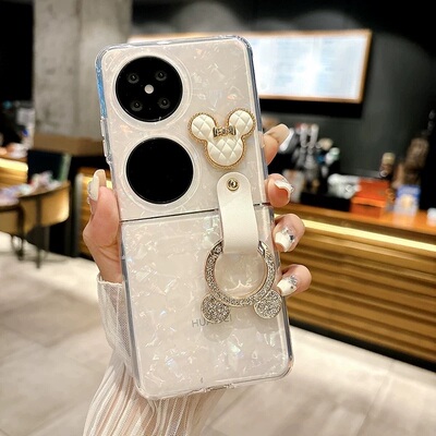 适用华为pocket2手机壳pockets2折叠屏packet小香风贝壳纹poket新款proket透明pockte指环扣pokect高级感女款