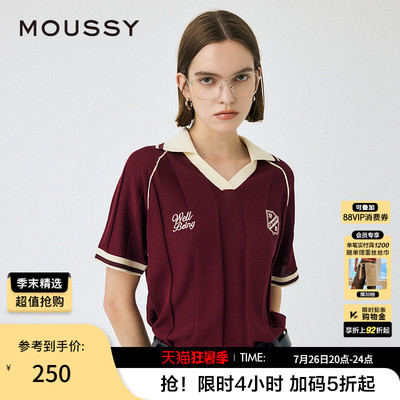 MOUSSY 早春学院风美式复古撞色宽松短袖T恤010IA474-6921