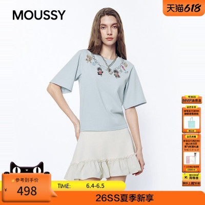 MOUSSY&Monchhichi合作款 2026夏季新品项链印花T恤028JSZ01-1002