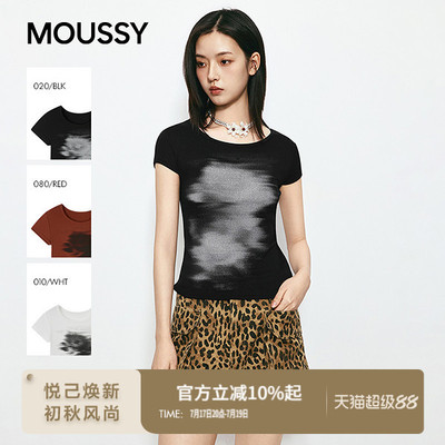 MOUSSY 2026夏季新品清冷风晕染印花修身短袖T恤女028JSA90-1041