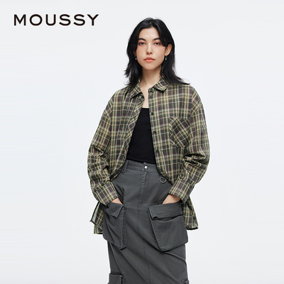 【新品试用】moussy夏季新品复古宽松舒适长袖衬衫028ISA30-4071