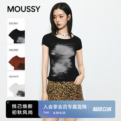 MOUSSY 2026夏季新品清冷风晕染印花修身短袖T恤女028JSA90-1041