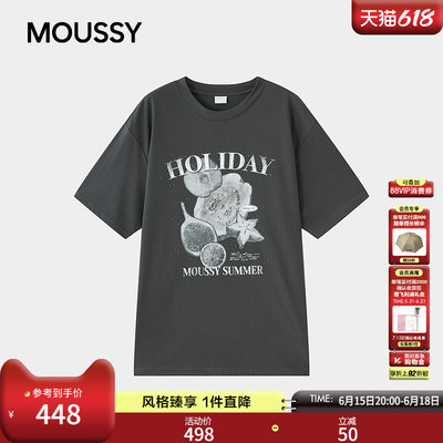 MOUSSY2026夏季新品美式复古做旧风水果印花宽松T恤028JSZ90-1075