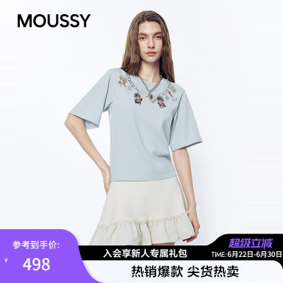 MOUSSY&Monchhichi合作款 2026夏季新品项链印花T恤028JSZ01-1002