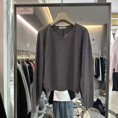 LOWFLAT韩系V领长袖针织衫