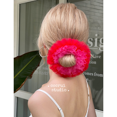 CCCRUI蓬松网纱发圈女高级感大肠圈少女心头绳丸子头气质温柔头花