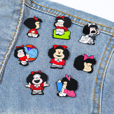 卡通可爱卷发女孩玛法达金属徽章mafalda合金胸针包包配饰品别针