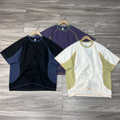 山系户外 撞色拼接速干短袖T恤男女夏季宽松运动半袖情侣休闲上衣