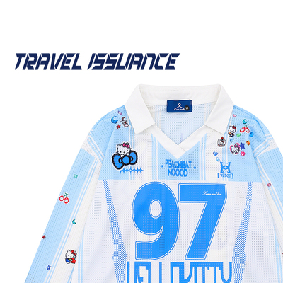 条纹运动印花ins宽松长袖chicT恤