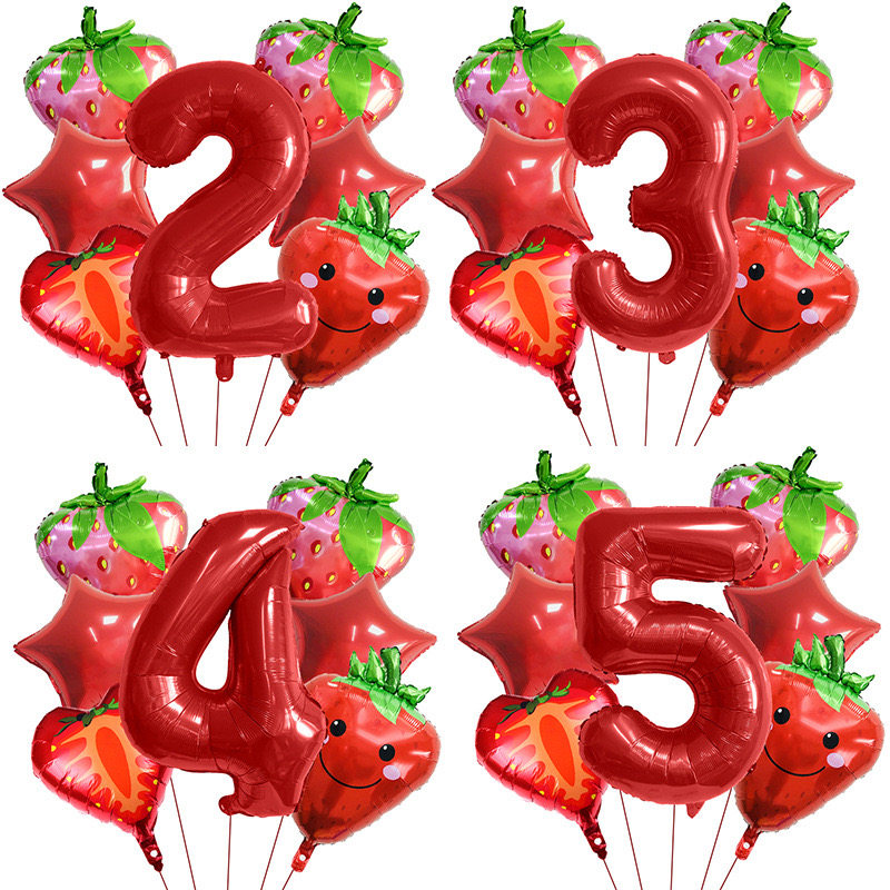 1-9数字气球套装 节日生日派对草莓 PT