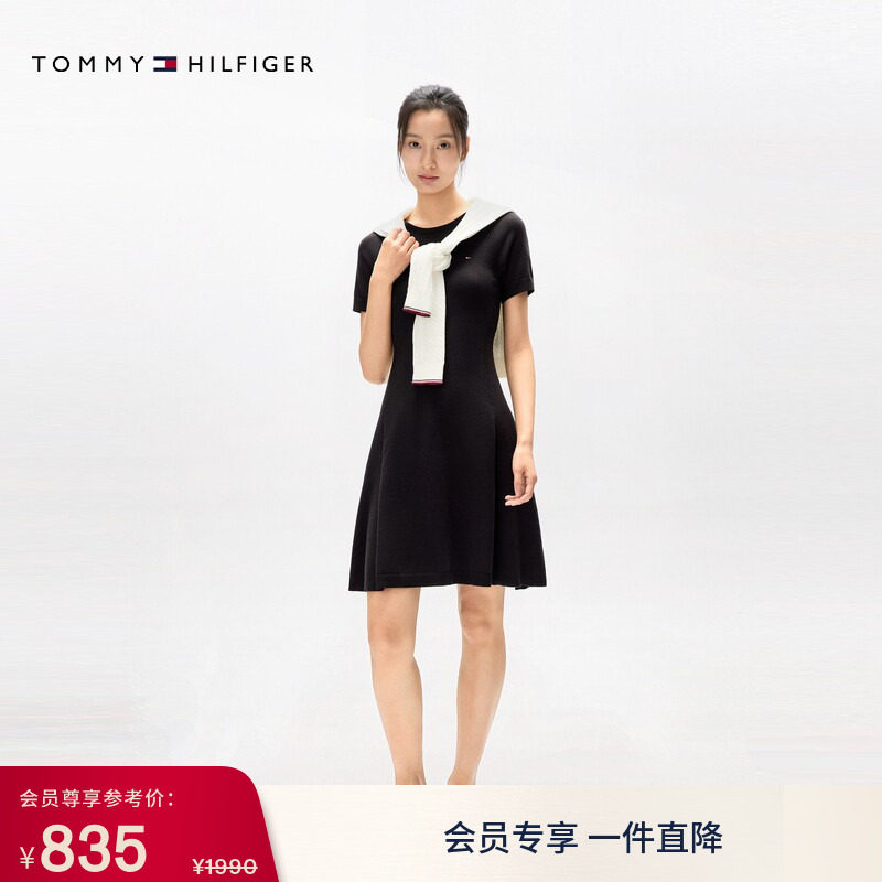 【简约大气】Tommy春夏女装气质休闲修身A字显瘦圆领短袖连衣裙