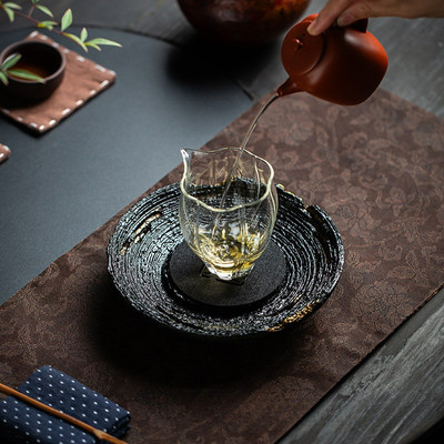 大漆仿朽木壶承茶托盘养壶垫干泡台小茶盘复古手工脱胎厂家批发