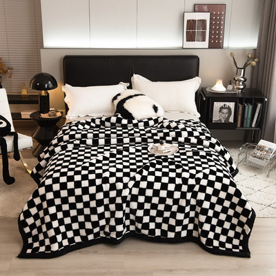 2025新款亲肤绒毯舍尔双层加厚毛毯秋冬印花款紧密不掉毛拉